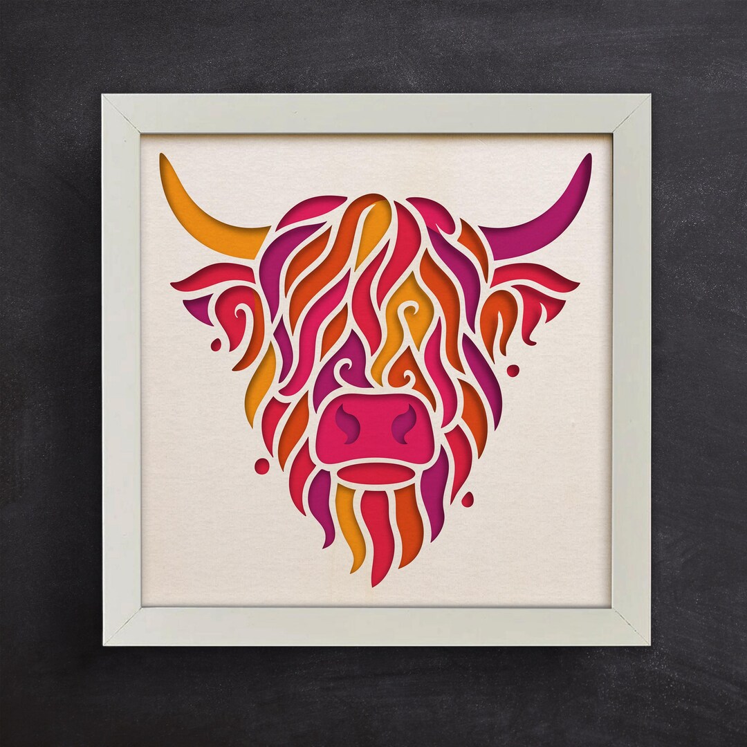 3D Stained Glass Highland Cow Shadow Box Svg, Layered Paper Art, for ...