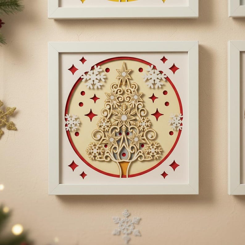 3D Christmas Tree Shadow Box SVG, Layered Papercraft File for Cricut ...