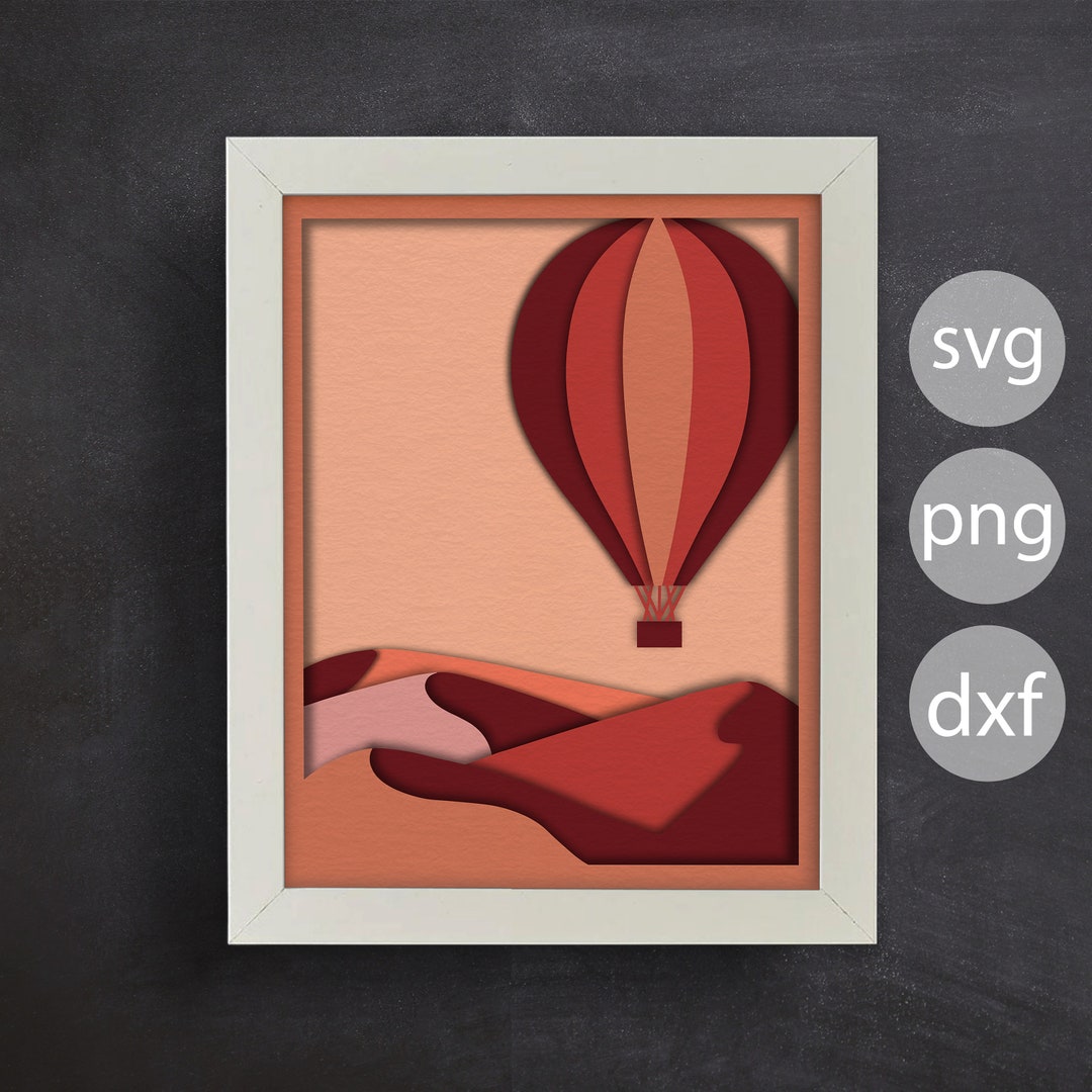 3d Hot Air Balloon Svg, Shadow Box Templates, 3d Boho Art, 3d Landscape ...