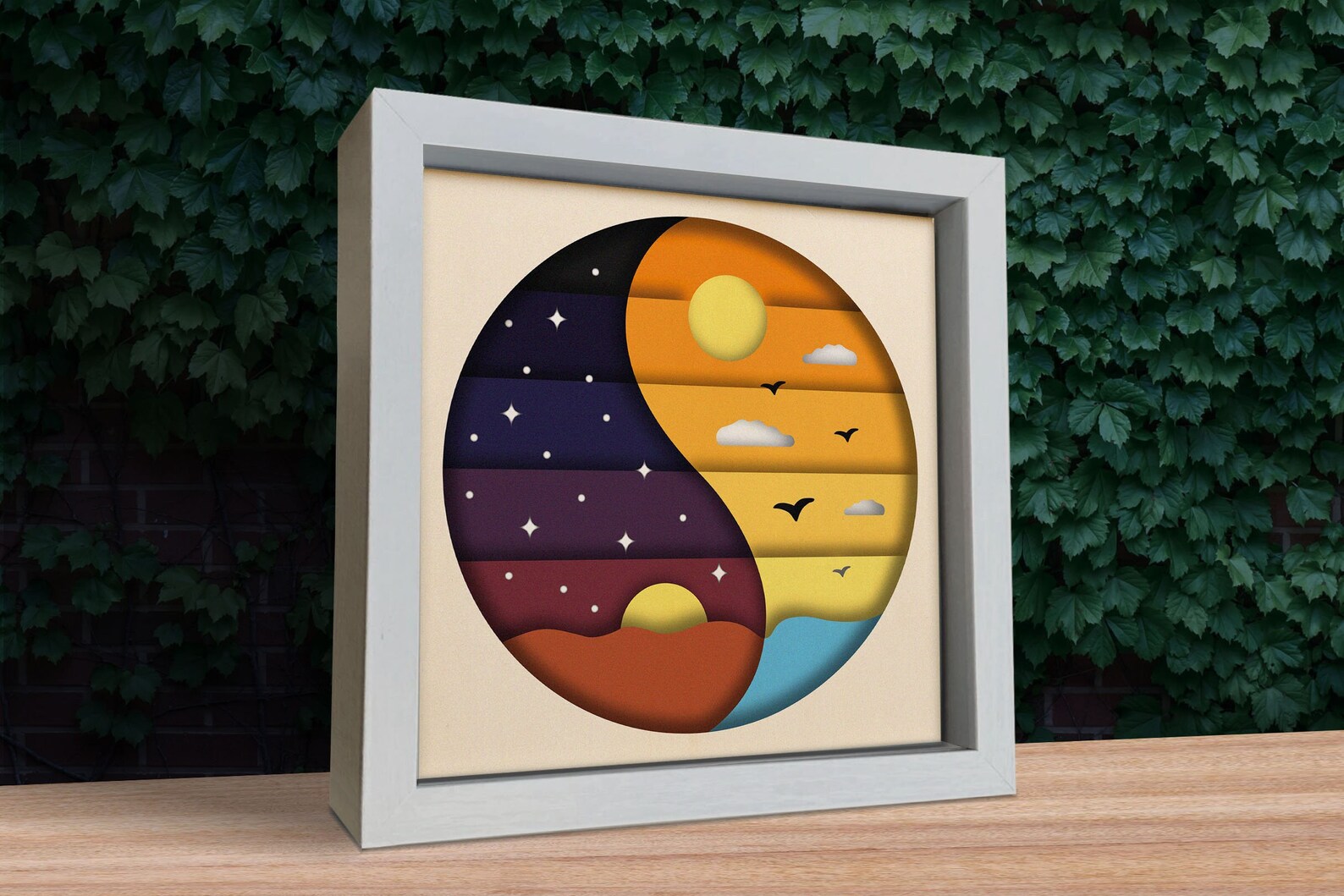 3d Yin Yang Landscape Shadow Box, Night and Day, Files for Cricut, for Silhouette, CNC Cutting ...