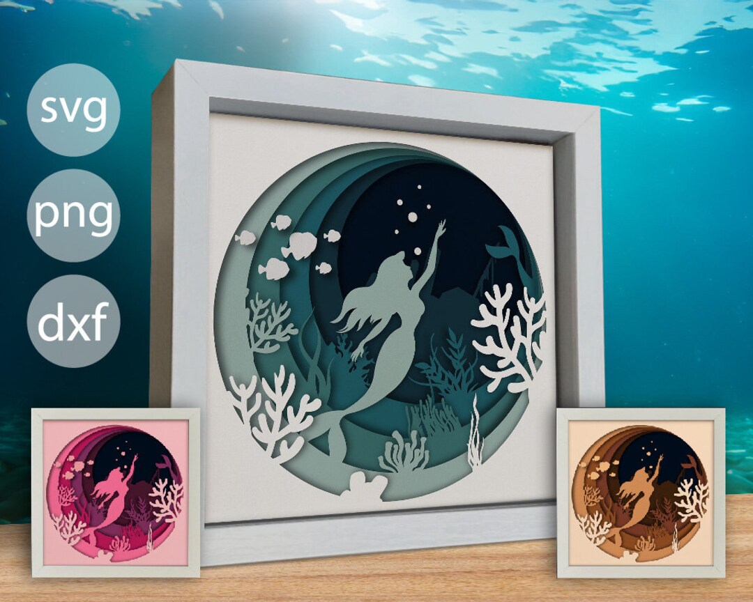 3d Underwater and Mermaid SVG, Shadow Box Templates, Layered Sea, 3d ...