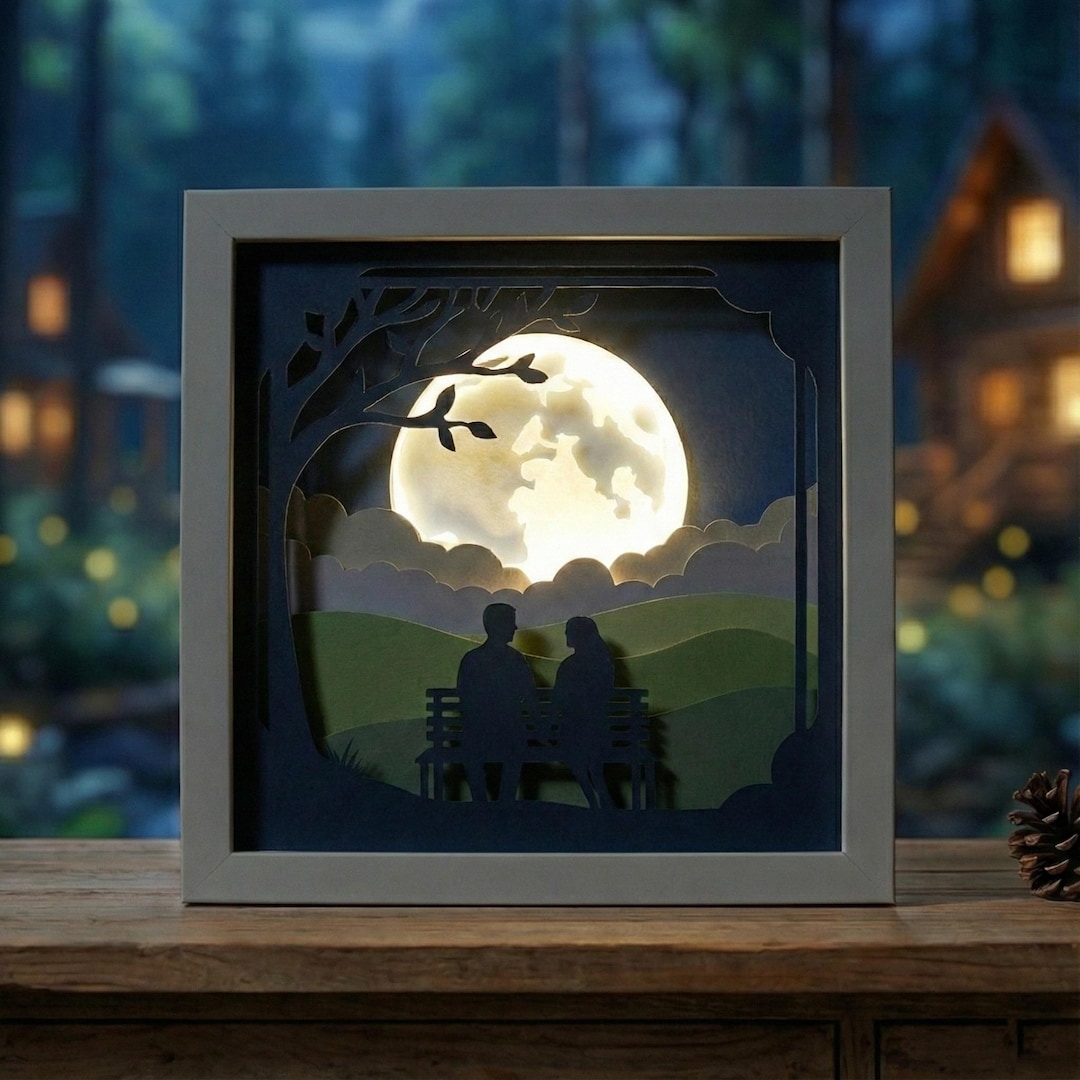 Couple Shadow Box SVG | Valentines Day Wedding Gift | Romantic Moon 3D ...