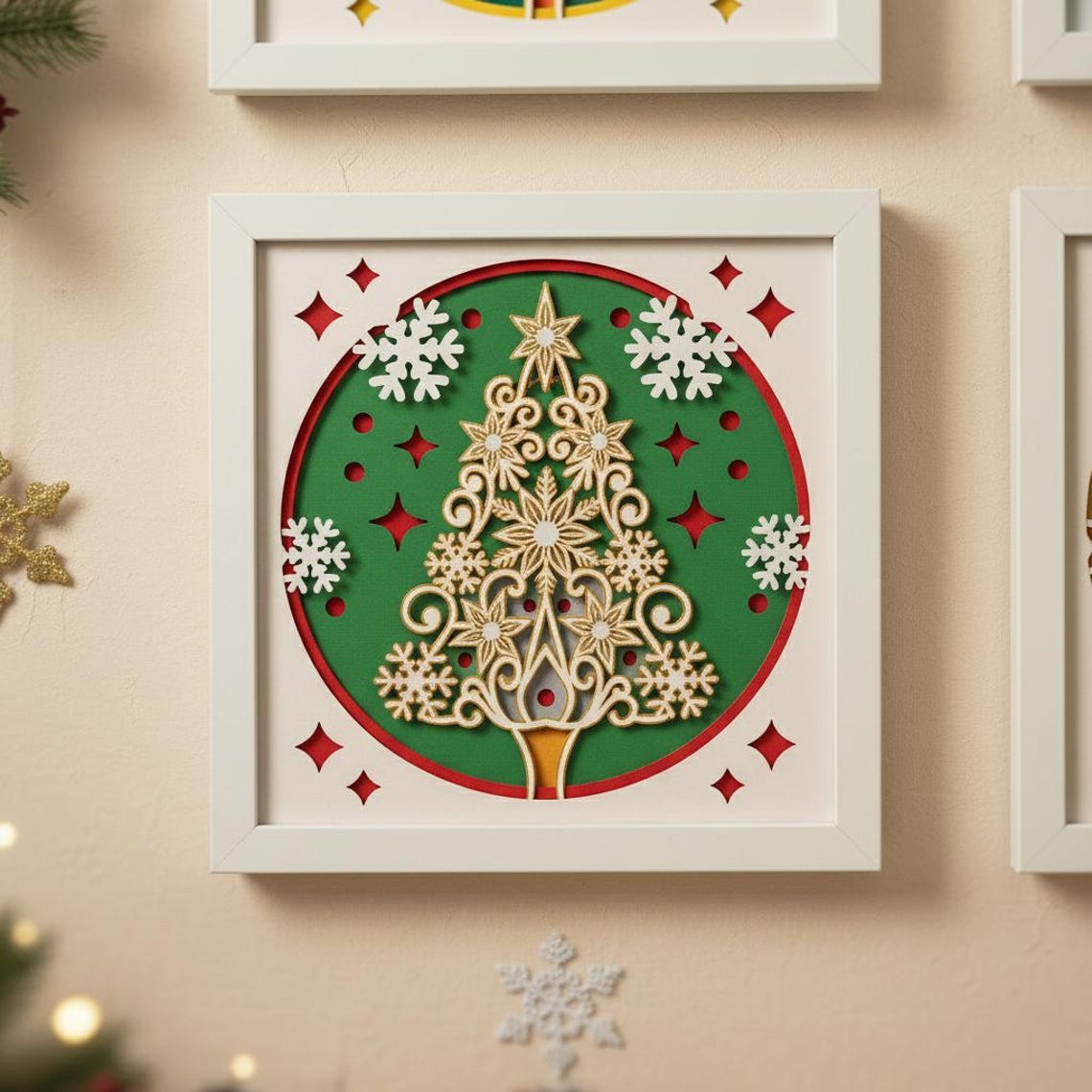 3D Christmas Tree Shadow Box SVG, Layered Papercraft File for Cricut ...