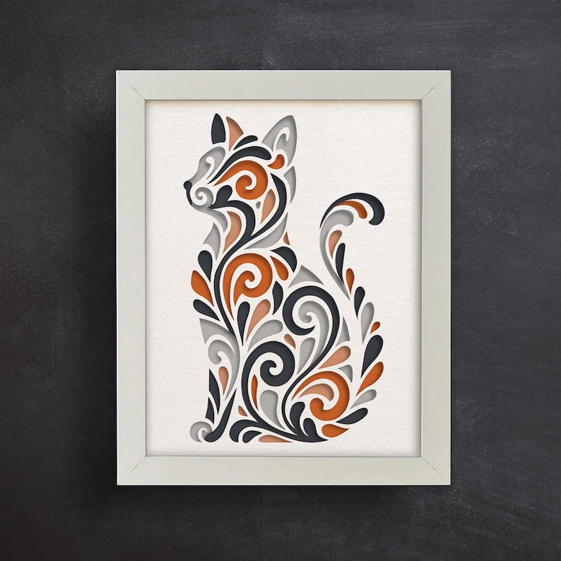 3D Stained Glass Cat Shadow Box Svg, Layered Paper Art, for Cricut, for ...