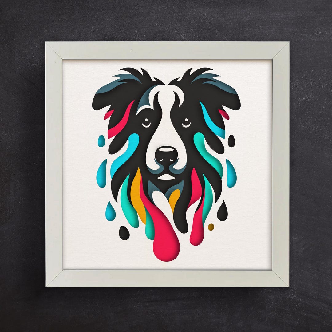 3D Border Collie Shadow Box Svg | 3D Dog SVG for Cardstock | Colorful ...