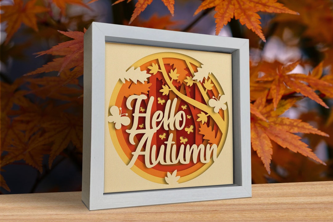 3D Hello Autumn, Shadow Box Svg, Fall 3d Svg, Paper Cut Files, 3d ...