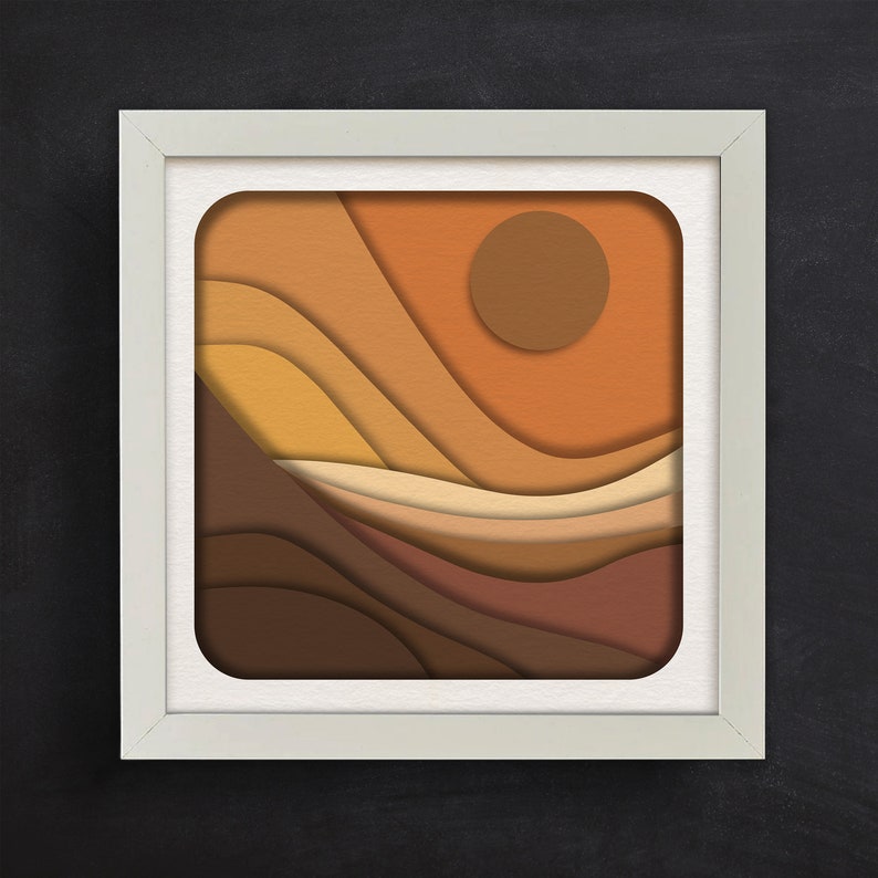 3D Sunset With Waves Shadow Box SVG, 3D Landscape Layered, 3d Sunshine ...