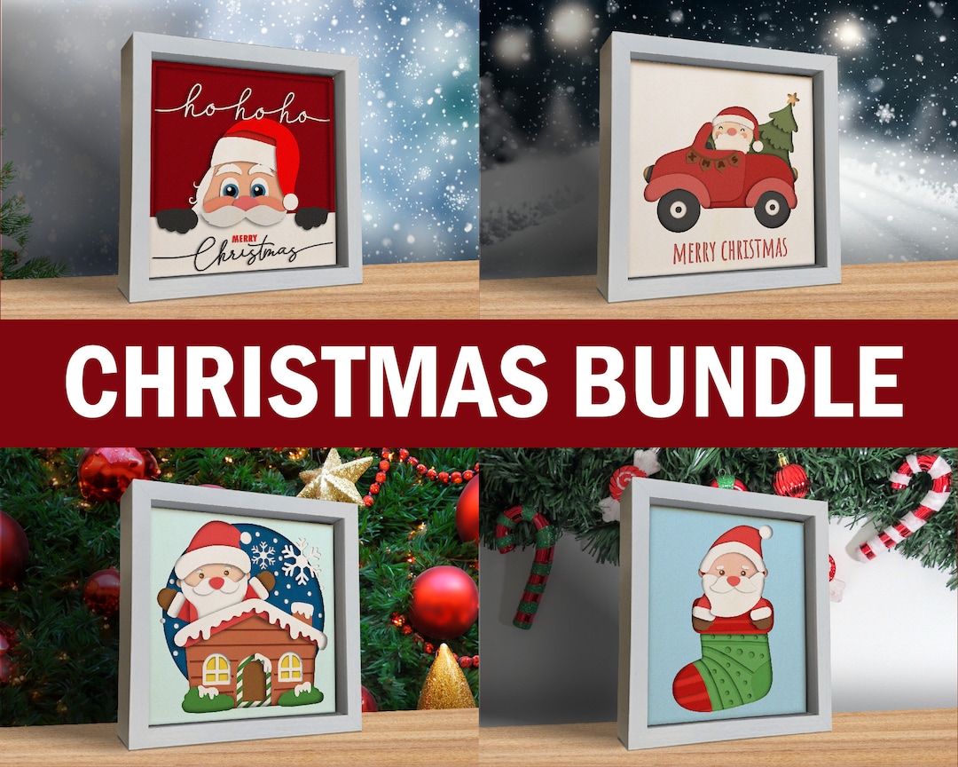 3D Christmas Shadow Box Bundle, Santa Shadow Box SVG, Christmas Layered ...