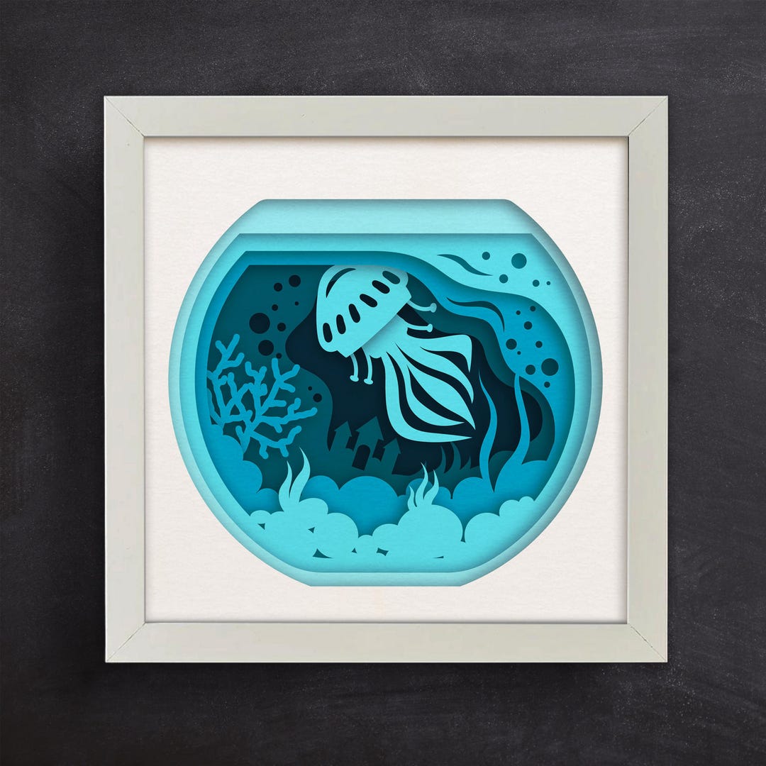 3d Jellyfish, Shadow Box Svg, Layered Aquarium, Underwater World Layers ...