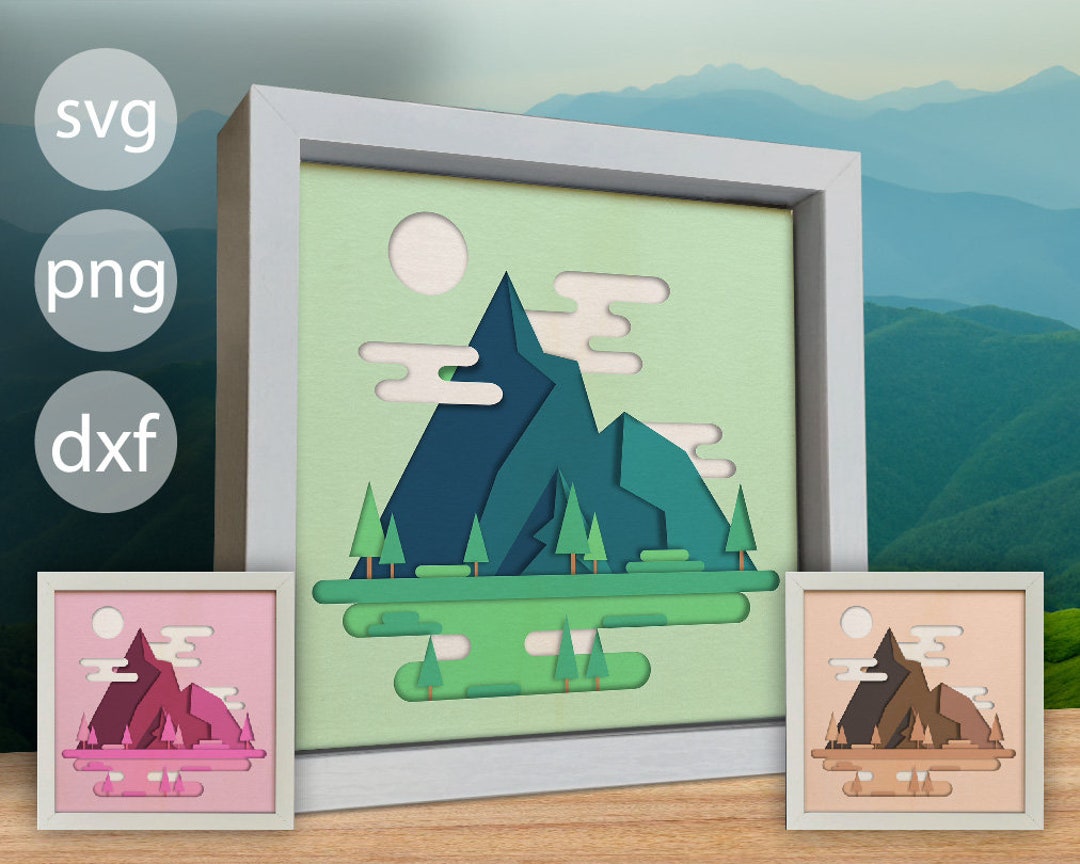 3d Mountain Landscape, Shadow Box Templates, 3d Landscape Svg, Layered ...