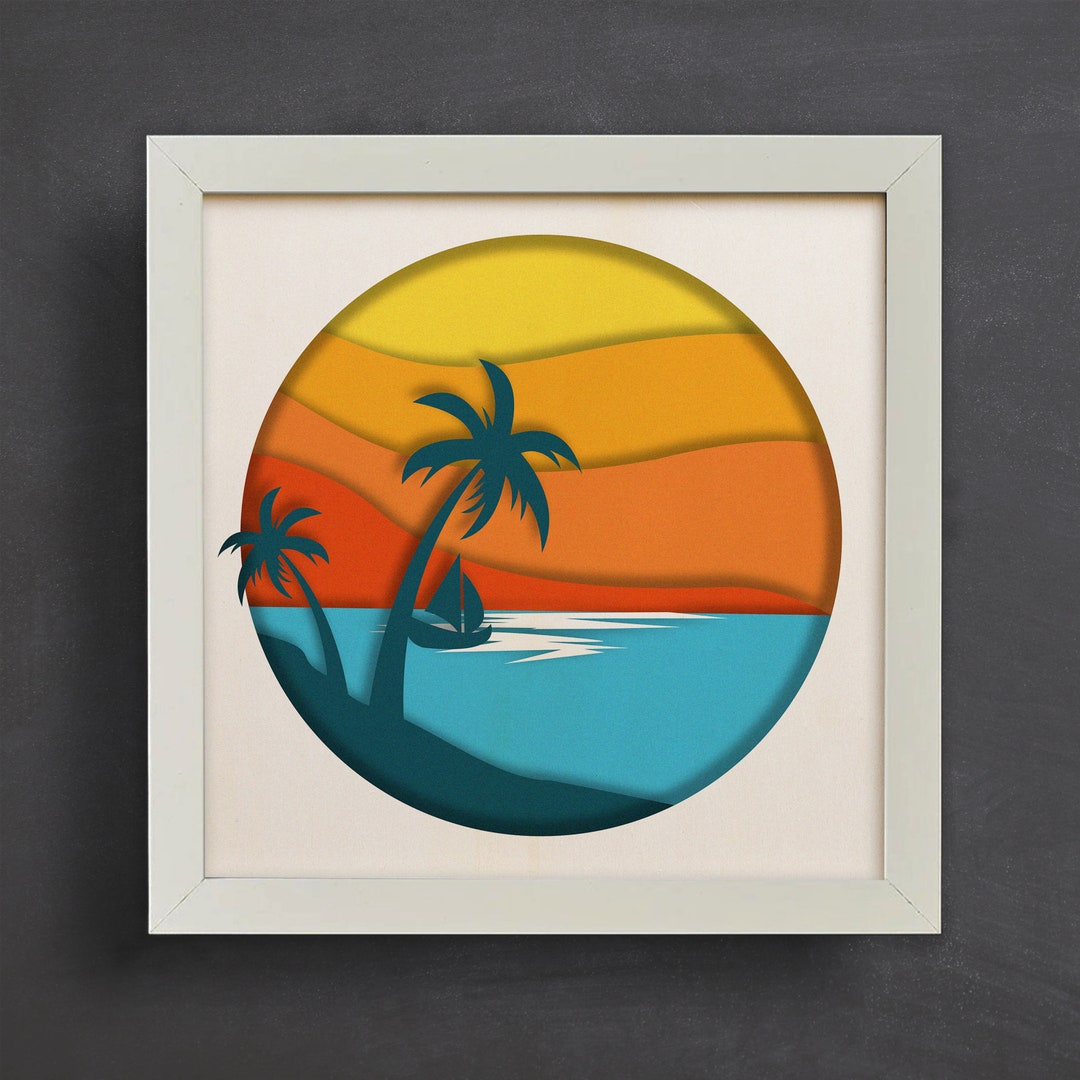 3D Sunset, Beach Shadow Box SVG, 3D Landscape Layered, 3d Summer Svg ...