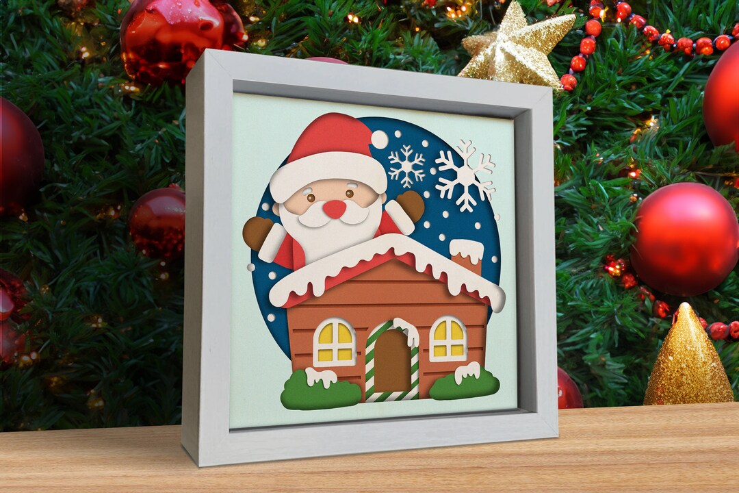 3d Santa and Christmas Shadow Box Paper Cut Template - Etsy