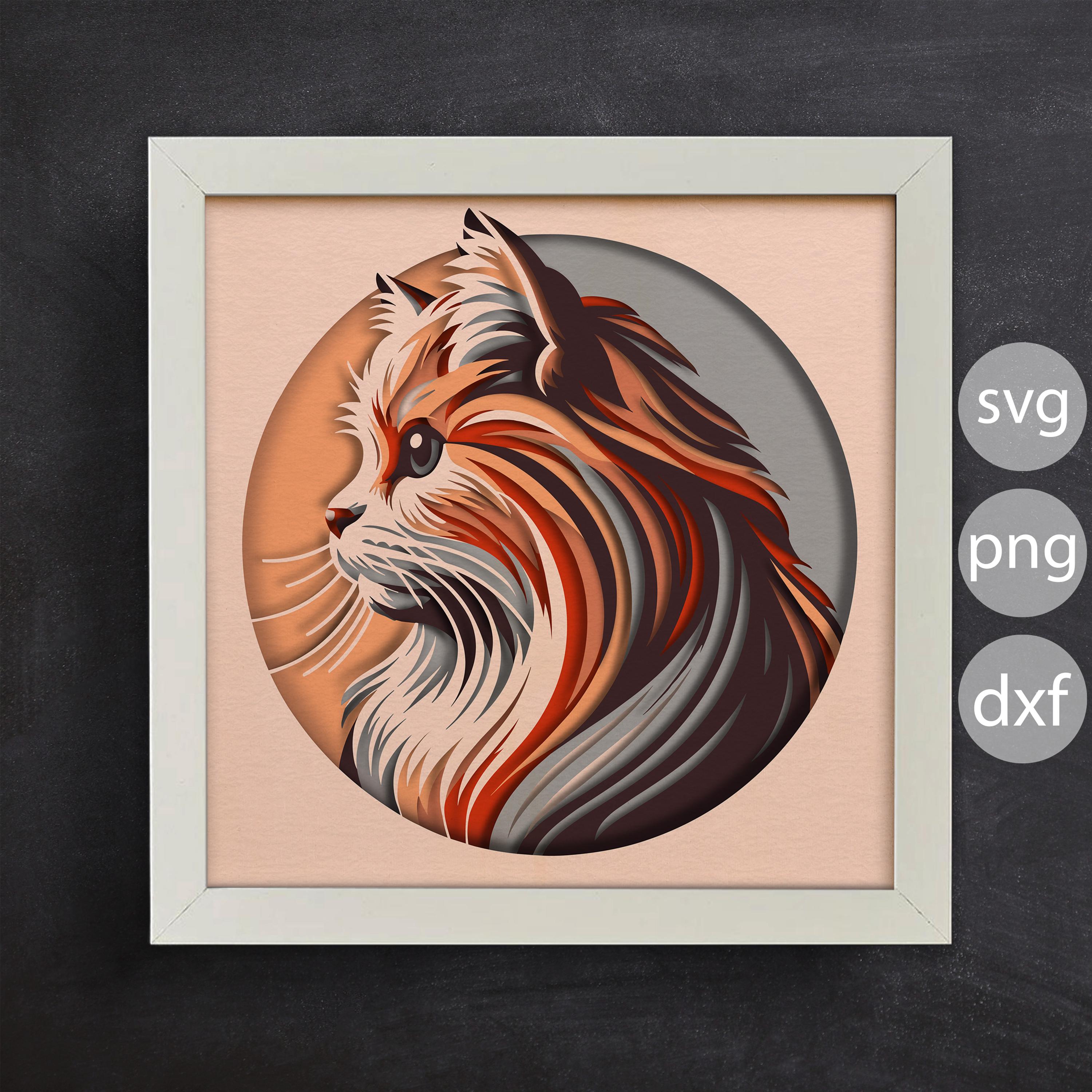 3d Cute Cat, Shadow Box Templates, SVG for Cardstock / 3D Cat Shadow ...