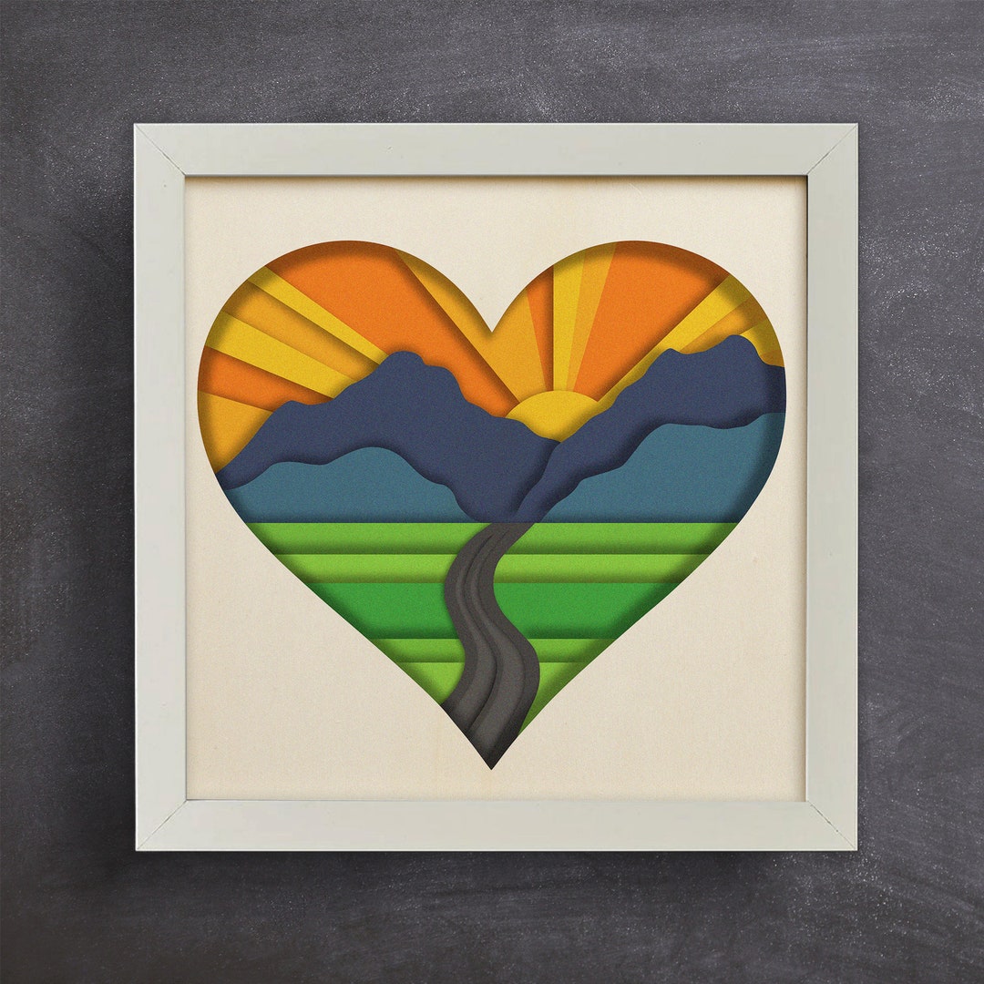 3D Landscape Shadow Box / 3d Heart Layered Svg / Colorful Multilayer ...