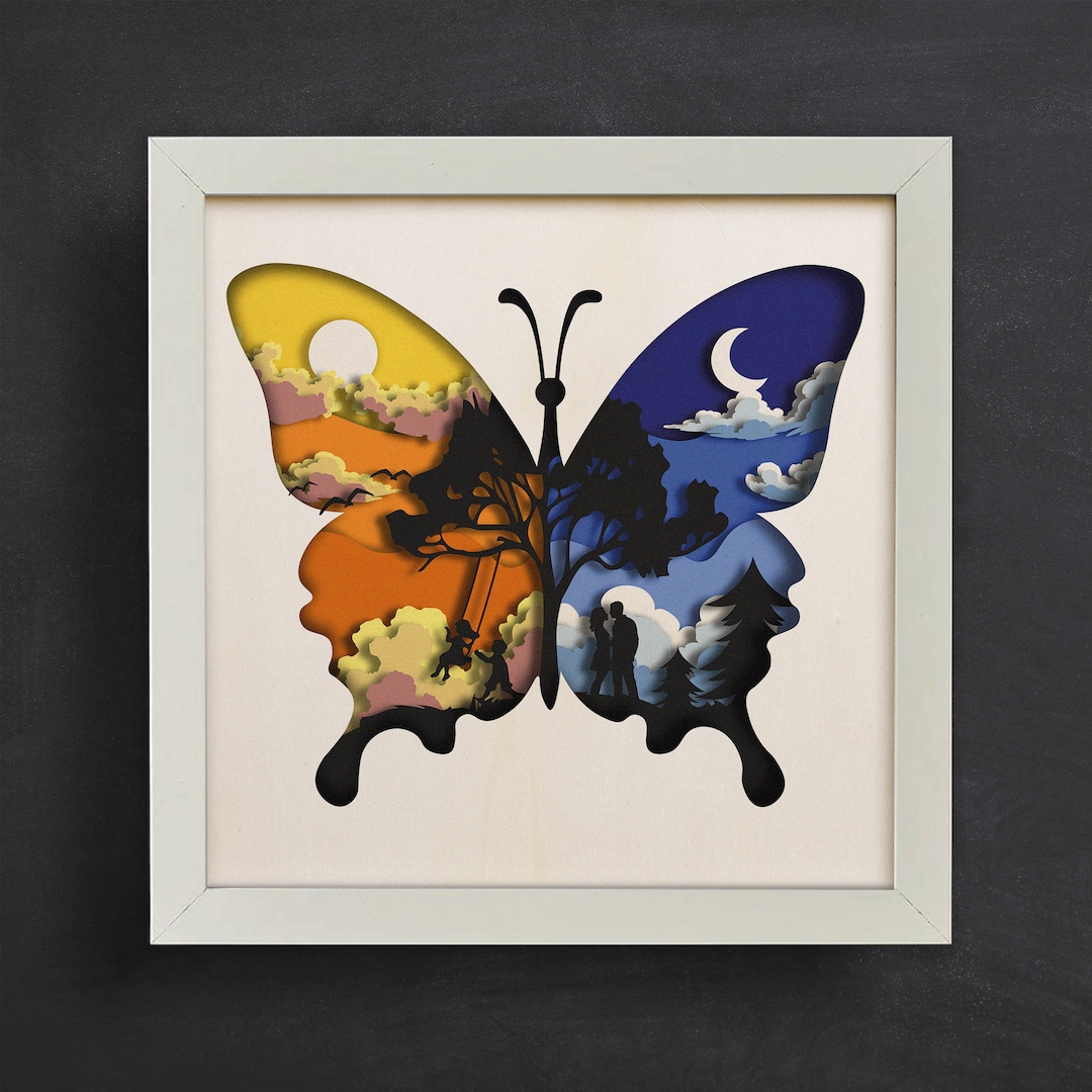 3d Butterfly Silhouette, Shadow Box Templates, 3d Layered Art, Paper ...