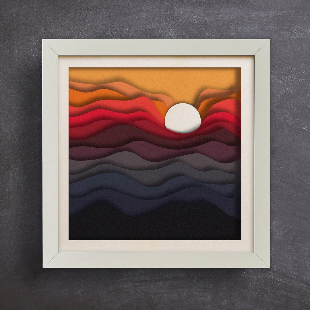 3d Sunset View Shadow Box, 3d Layered Art, Paper Cut,files for Cricut ...