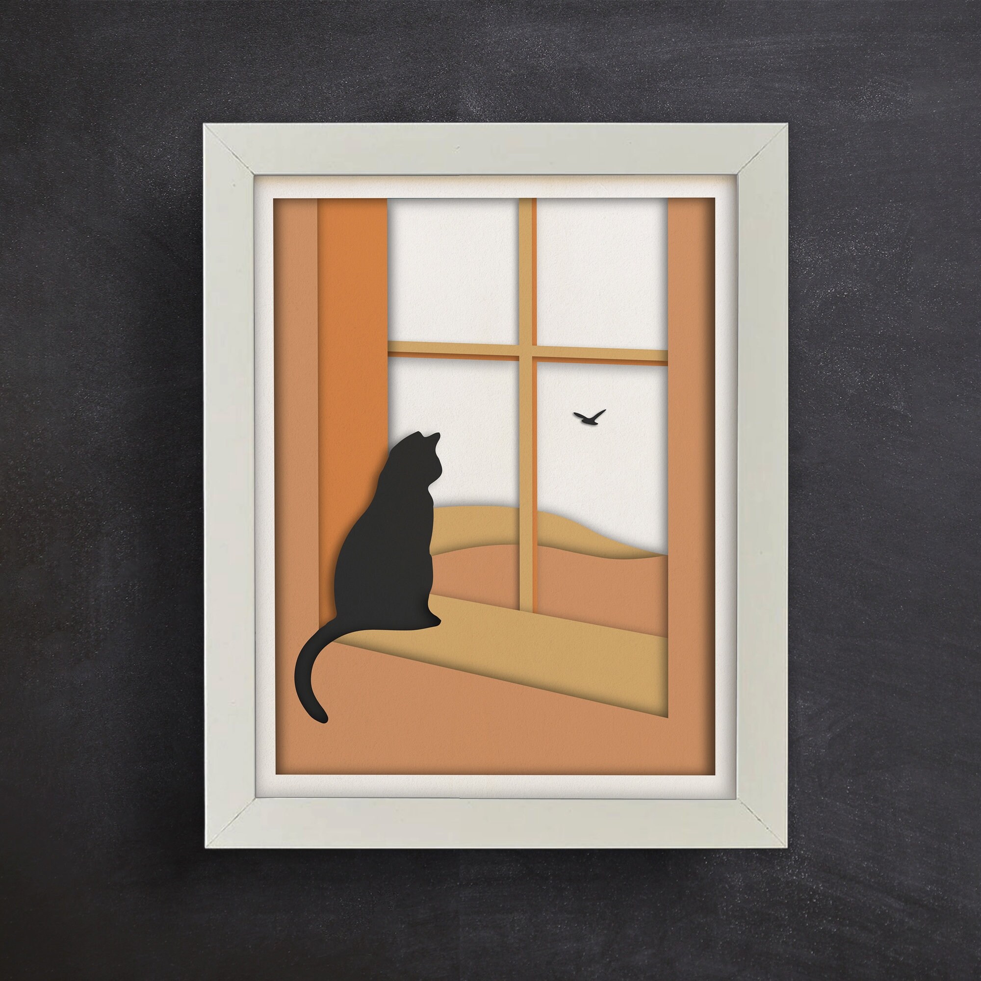 Layered Cat in the Window, Shadow Box Templates, Paper Cut, Boho Art ...