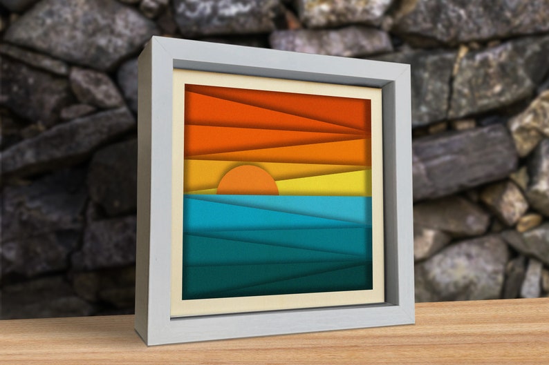 3D Sunset Shadow Box SVG: Layered Ocean Landscape (digital Download) - Etsy