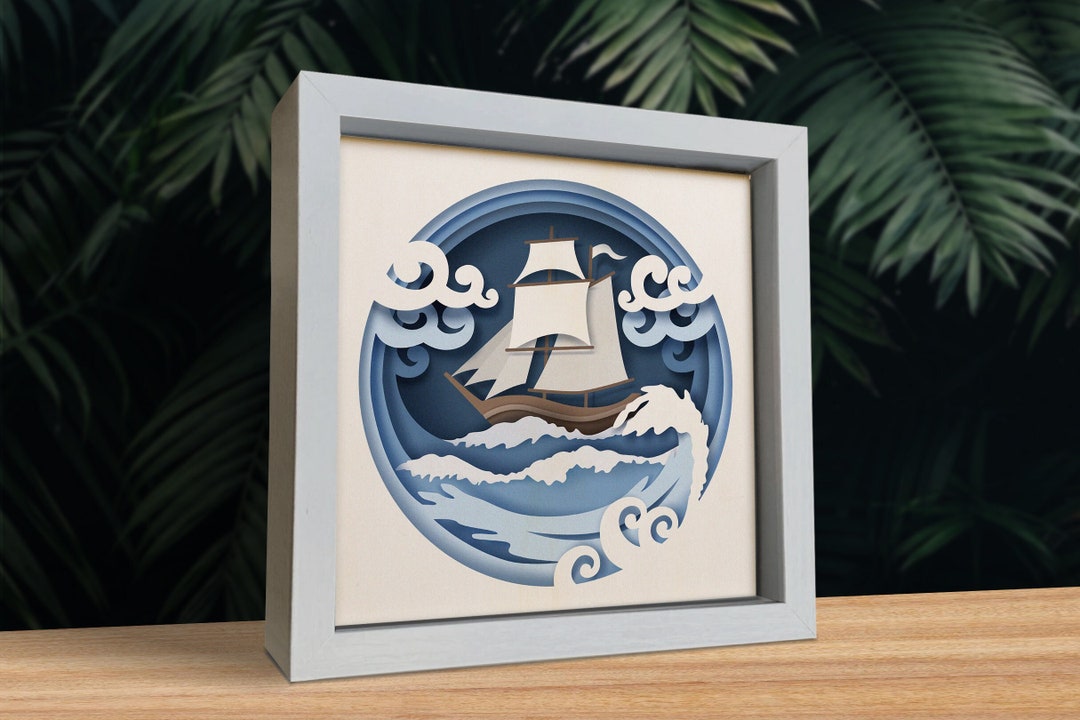 3d Sailing Ship Floating, Shadow Box Svg, for Cricut and Silhouette ...