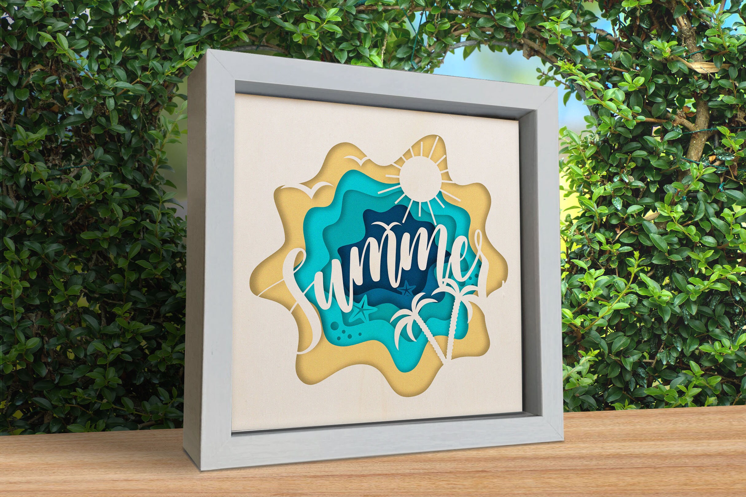3D Summer Shadow Box SVG, 3D Landscape Layered, 3d Beach Svg, 3d Sea ...