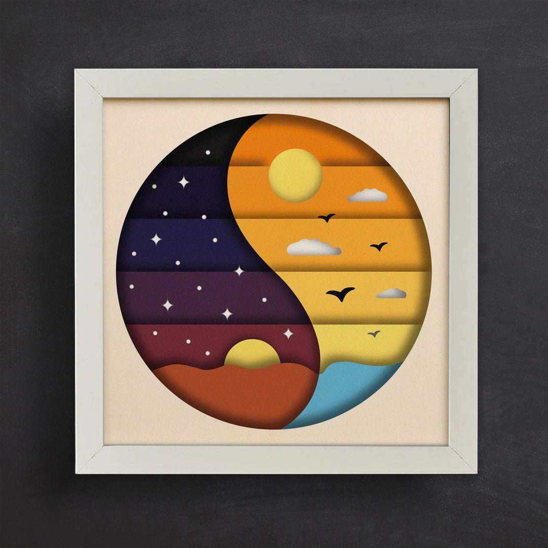 3d Yin Yang Landscape Shadow Box, Night and Day, Files for Cricut, for Silhouette, CNC Cutting ...