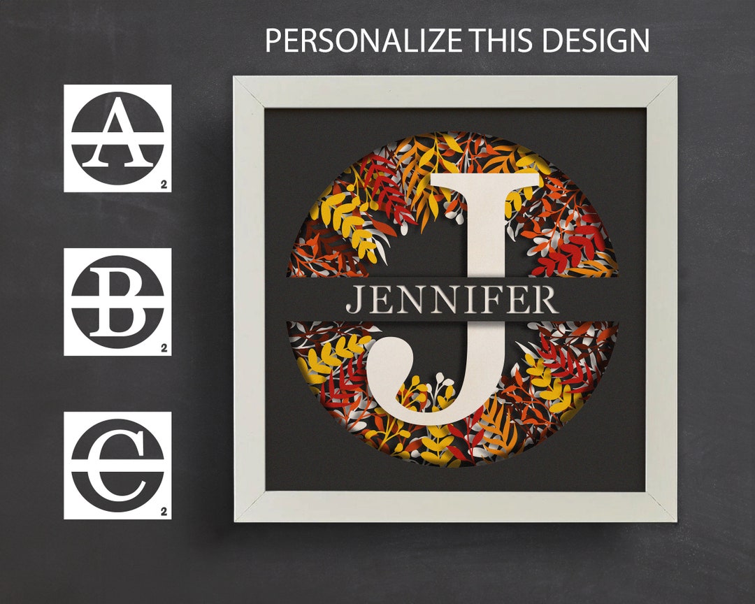 3d Split Monogram, Shadow Box Templates, Fall Layers, Custom Name ...
