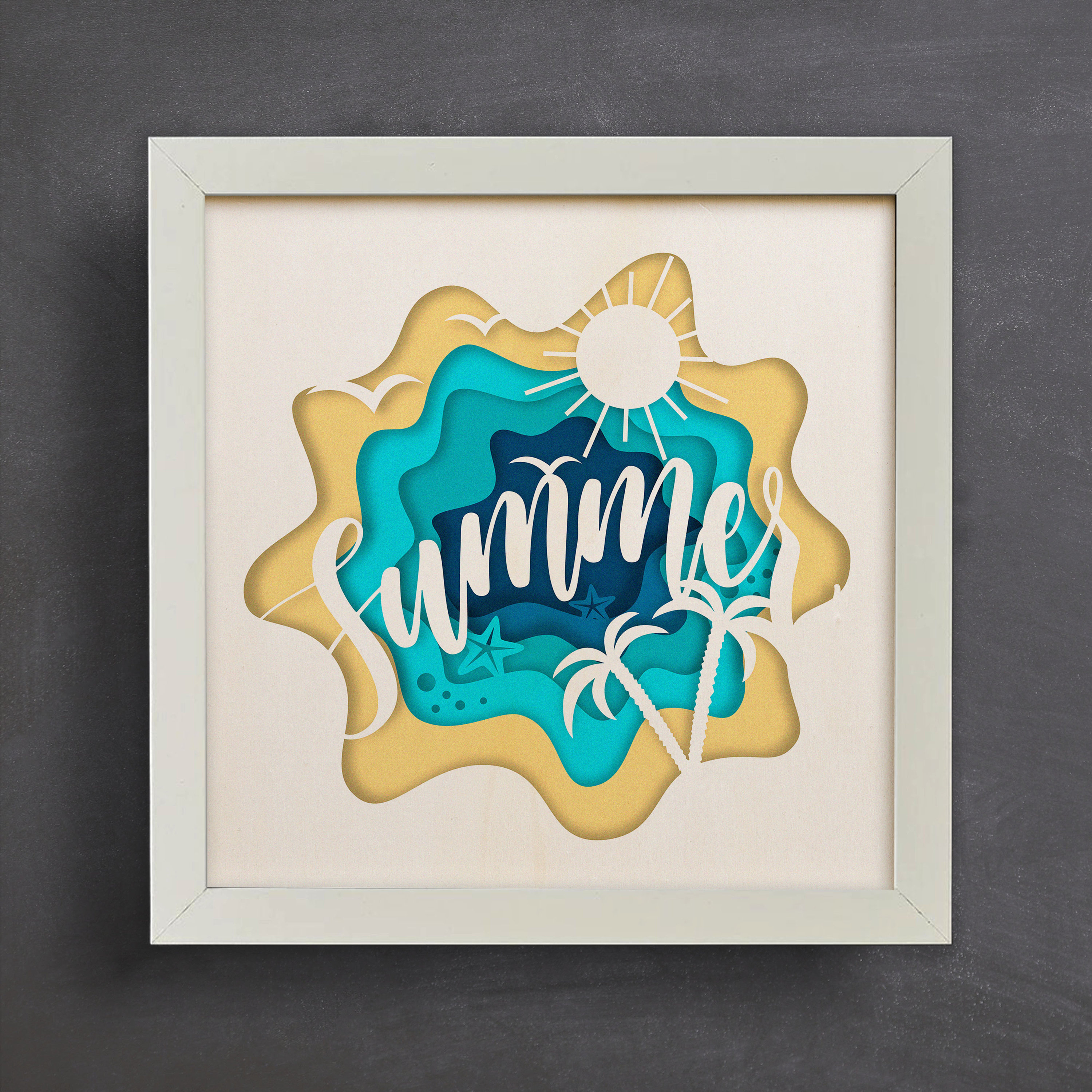 3D Summer Shadow Box SVG, 3D Landscape Layered, 3d Beach Svg, 3d Sea ...