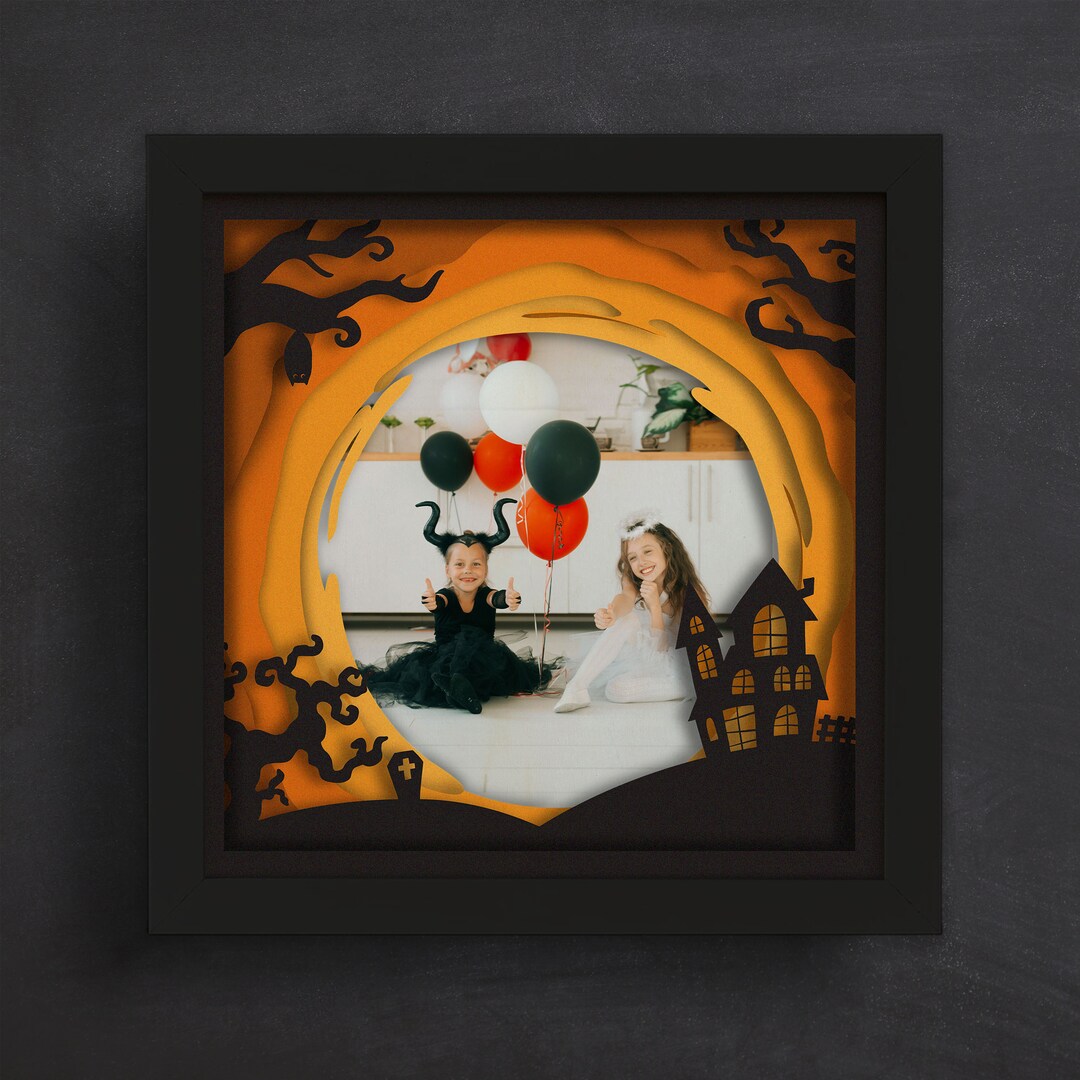 3d Halloween Frame Shadow Box, Paper Cut, Personalize Photo, Spooky 3d ...