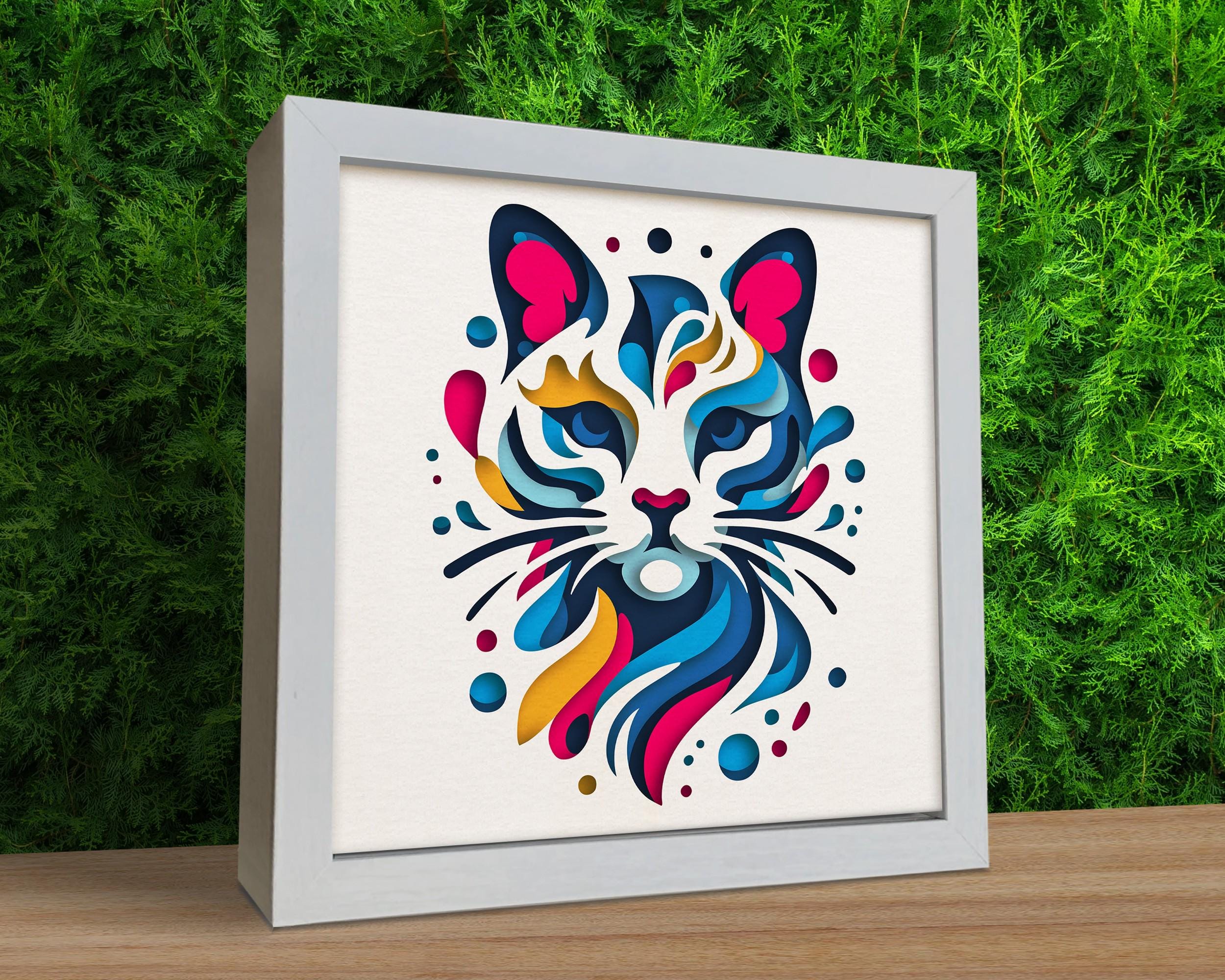 3d Cute Cat, Shadow Box Templates, SVG for Cardstock / 3D Cat Shadow ...