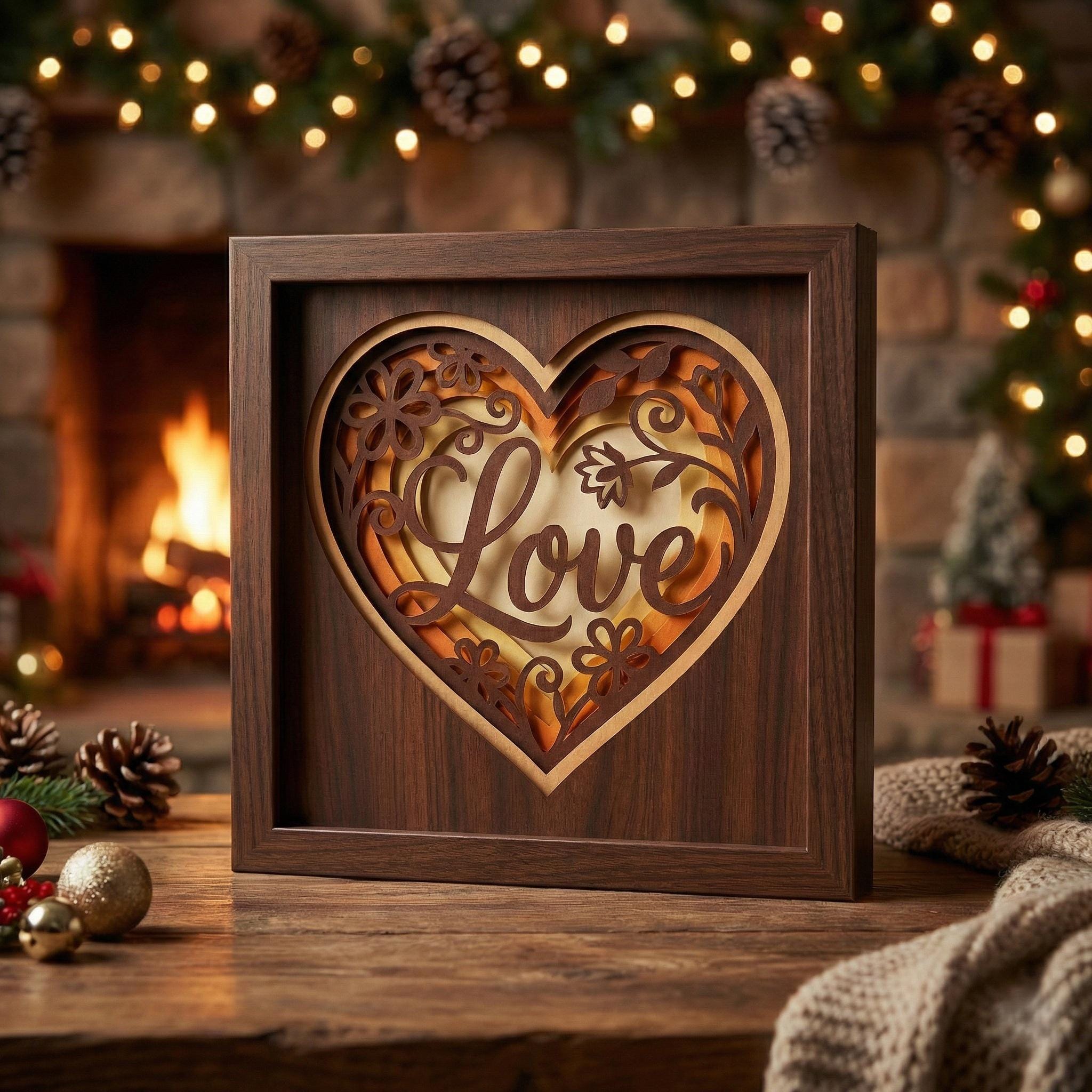 3D Love Heart Shadow Box SVG, Layered Floral Papercut Template ...