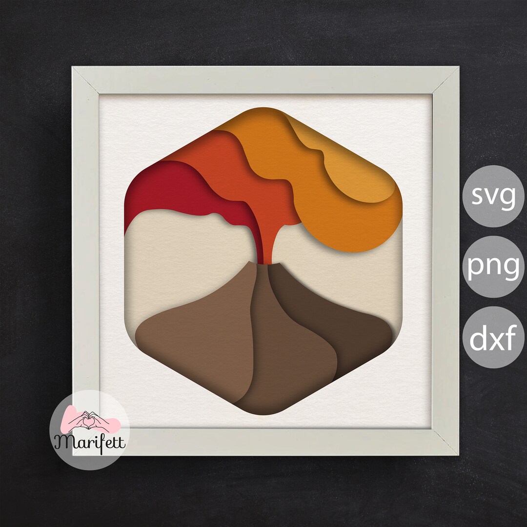 3d Volcano Eruption Svg, Shadow Box Templates, Cardstock Svg, Paper Cut ...