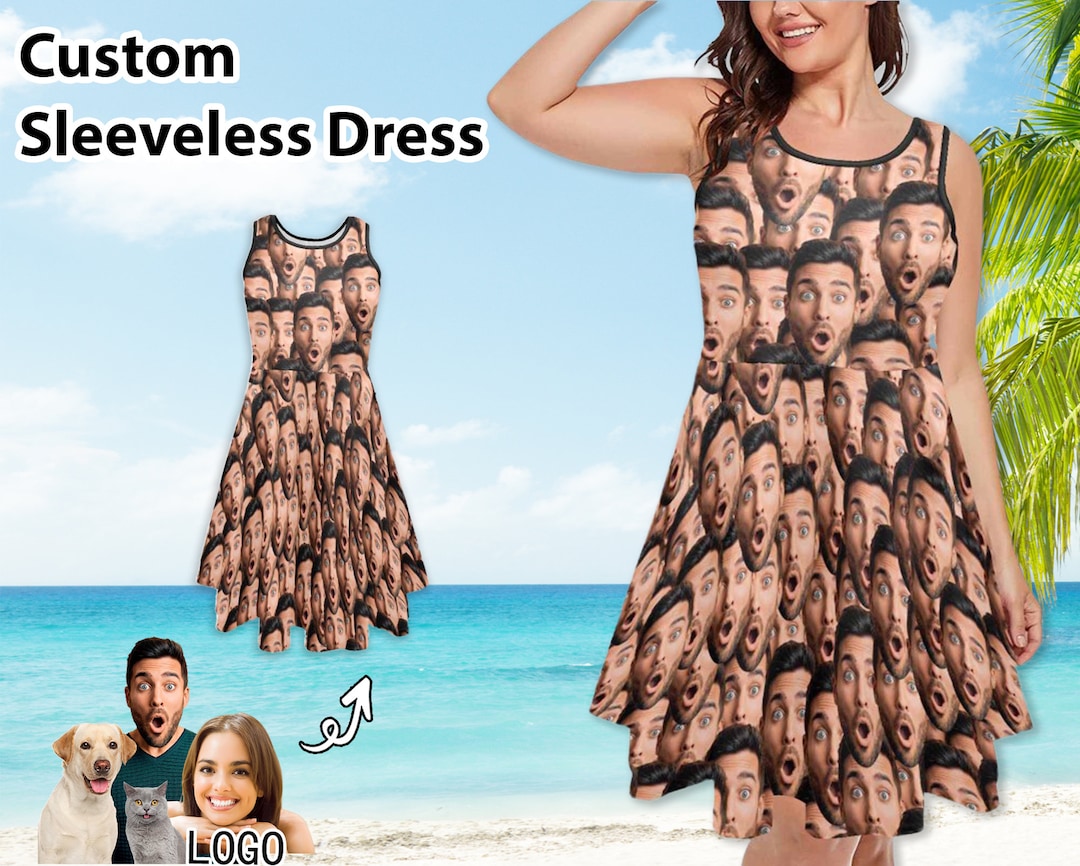 Custom Photo Face Print Dress Personalized Women Sleeveless Dresses ...