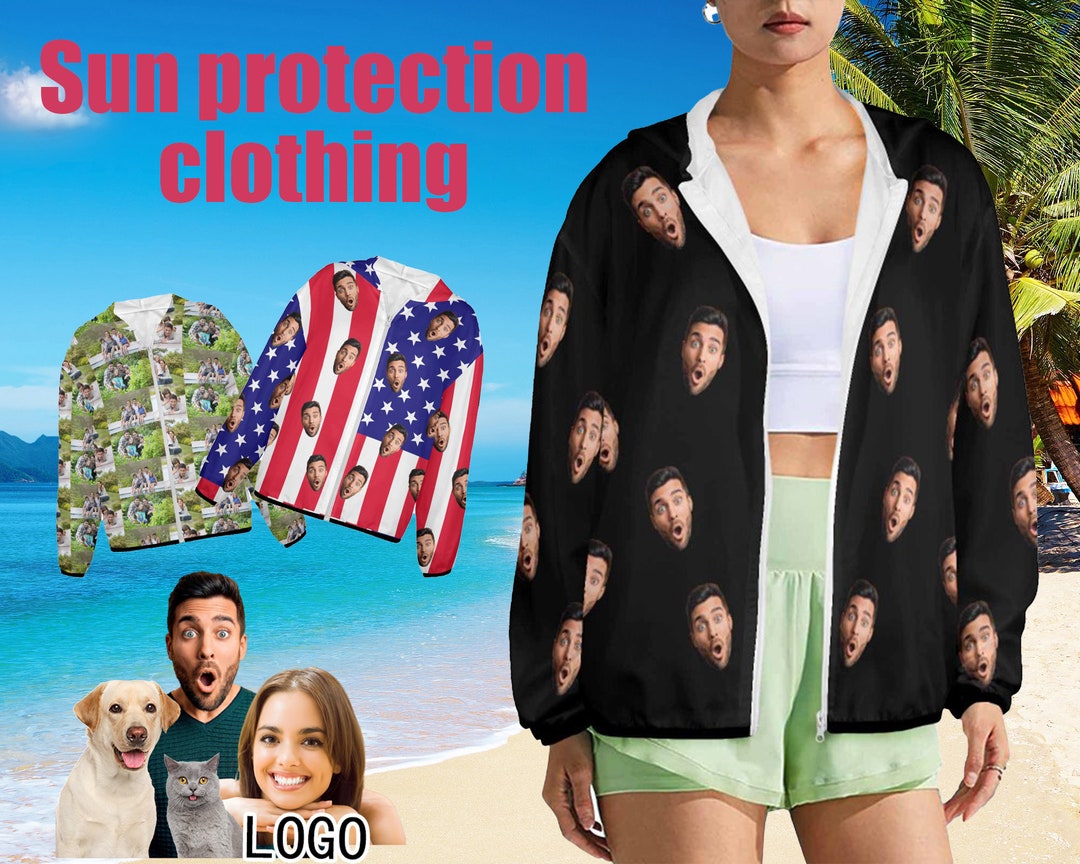 Customize Sun Protective Top Custom Face Personalized Long Sleeve Zip ...