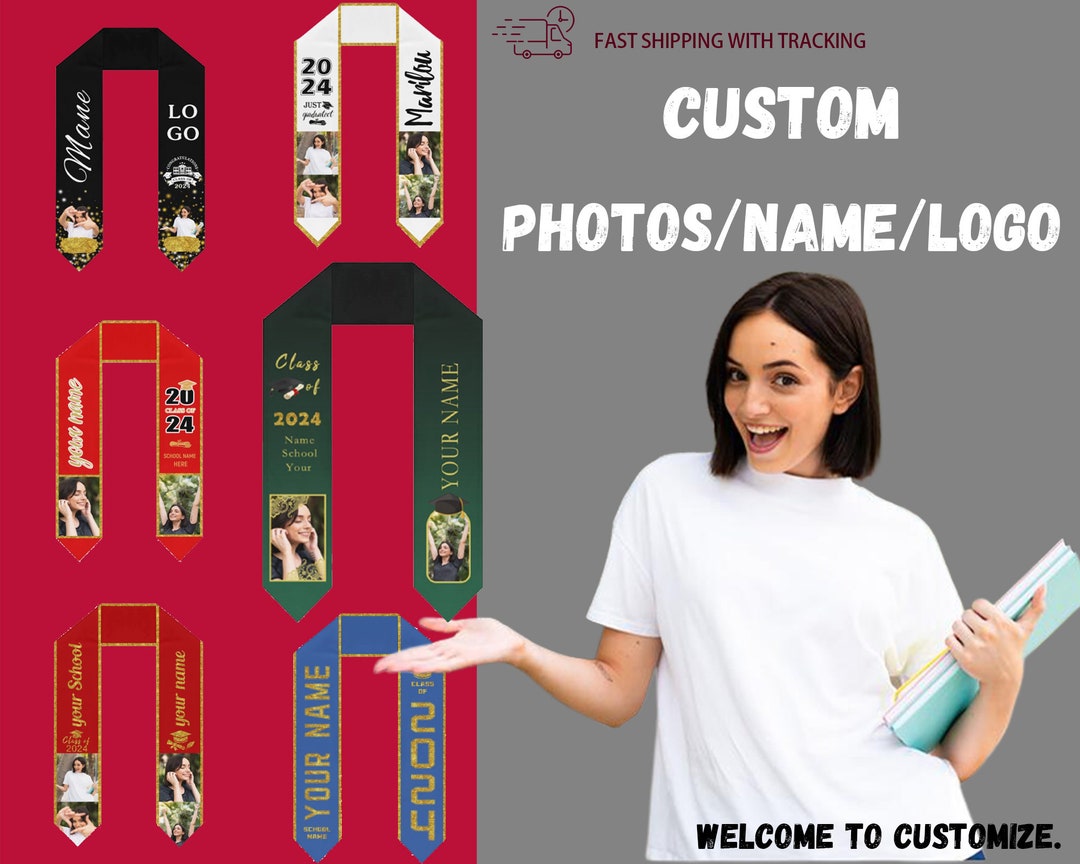 Custom Graduation Shawl Personalized Name Graduation Stole Photo Sashes ...
