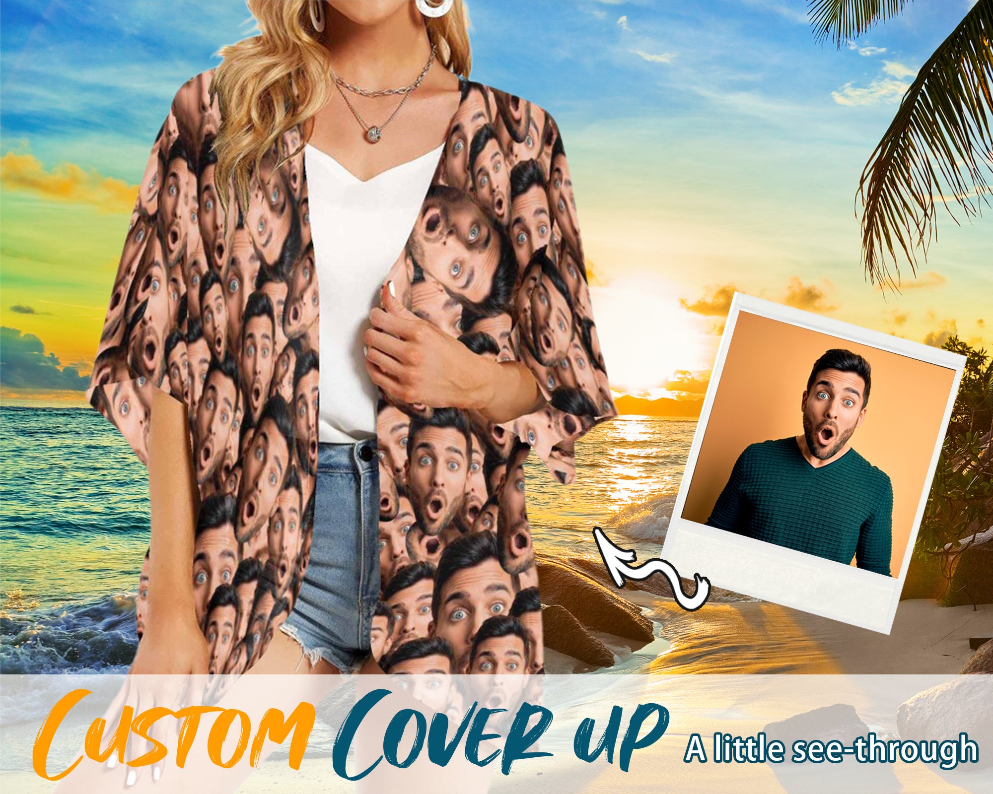 Custom Cover up With Face Multi-use Kimono Poncho Sheer Beach - Etsy