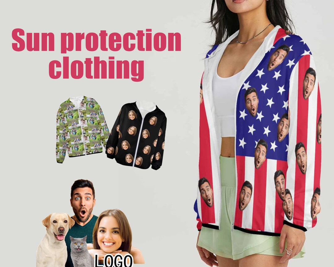Custom Sun Protective Top Customize Face Personalized Long Sleeve Zip ...