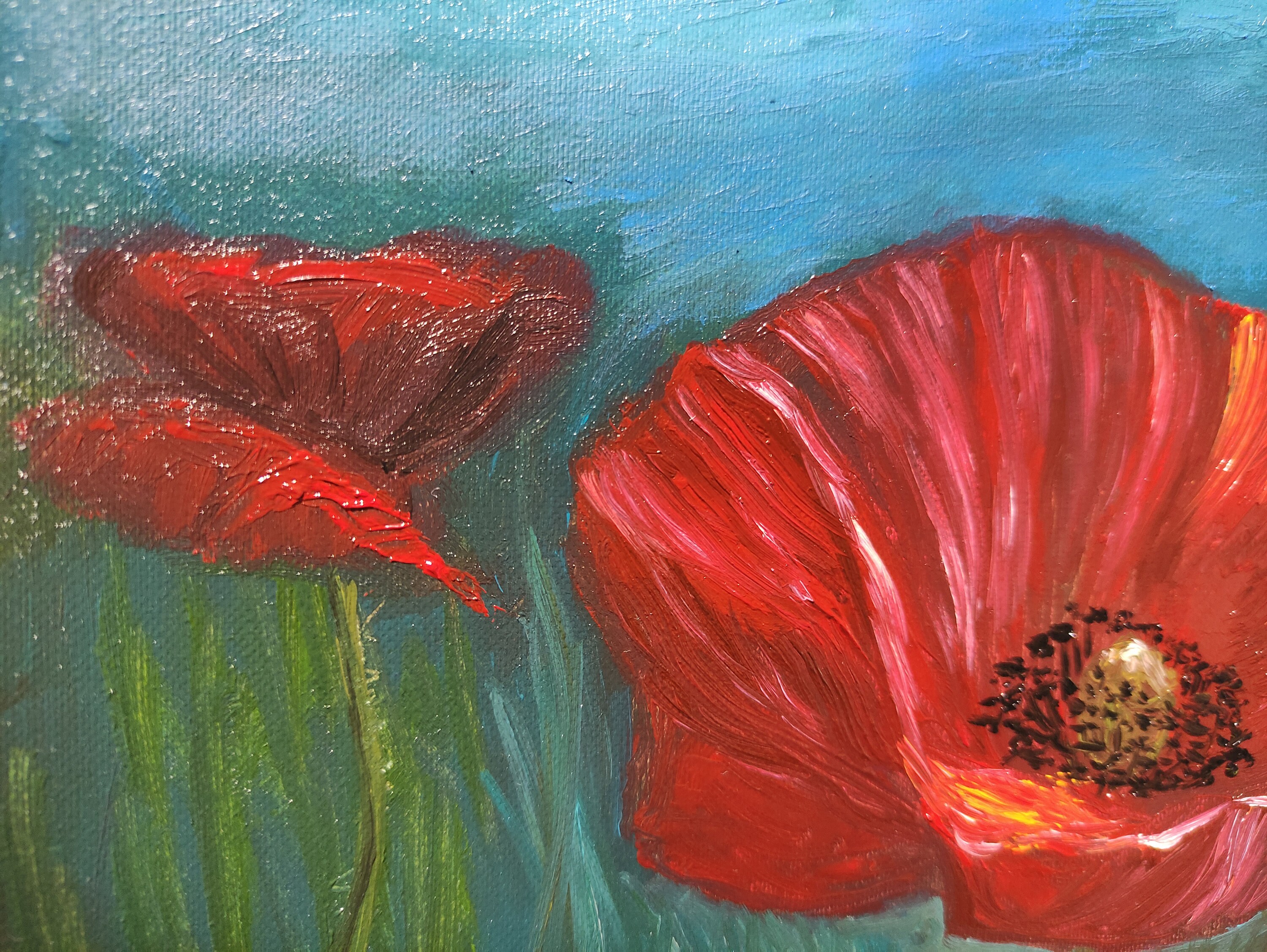 Poppies on an abstract background Original Oil Artwork | Etsy