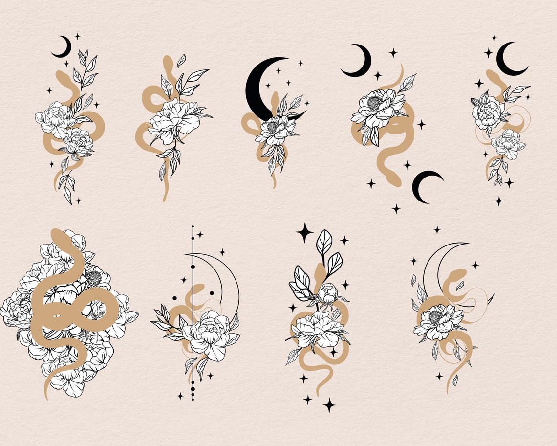 Celestial Snake Svg Floral Snake Svg Mystical Snake Svg - Etsy