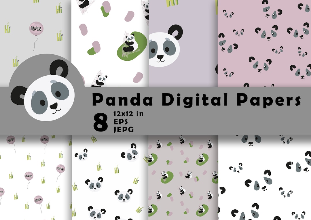 Panda Digital Paper Digital Illustration Balloon - Etsy