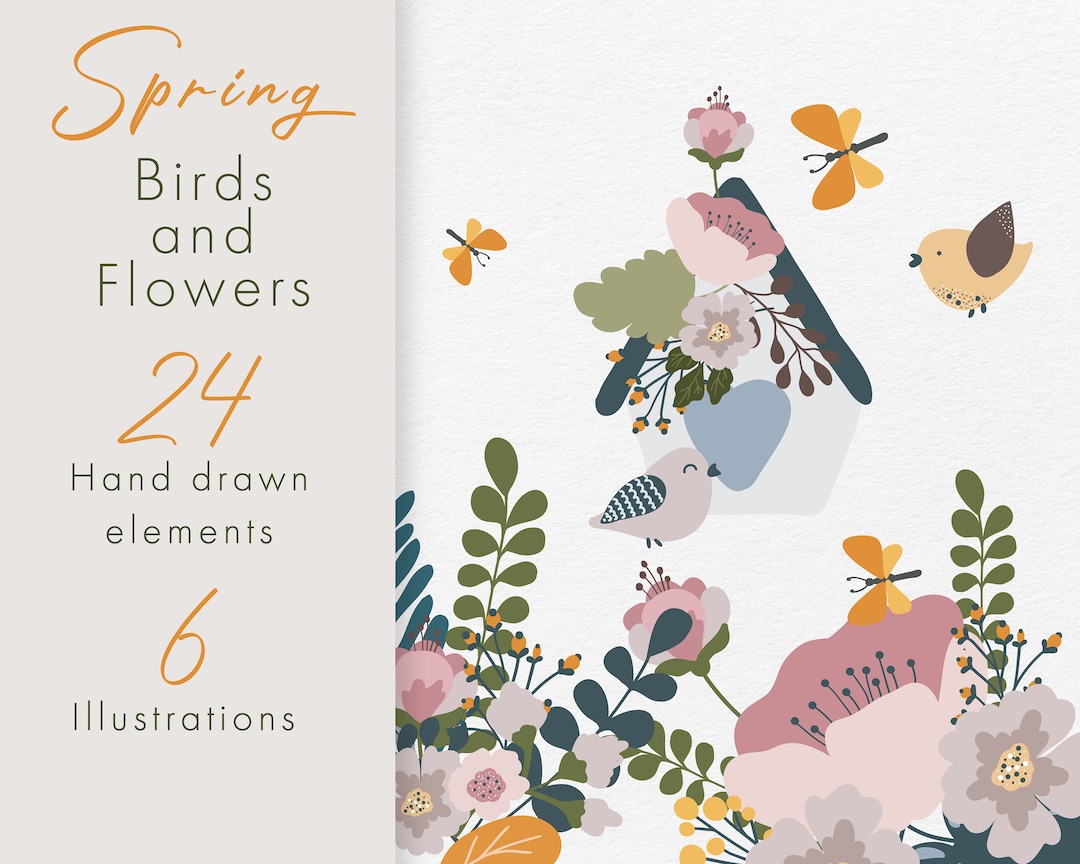 Botanical Svg, Spring Flower Svg, Birds Svg, Branches Svg, Floral Svg ...