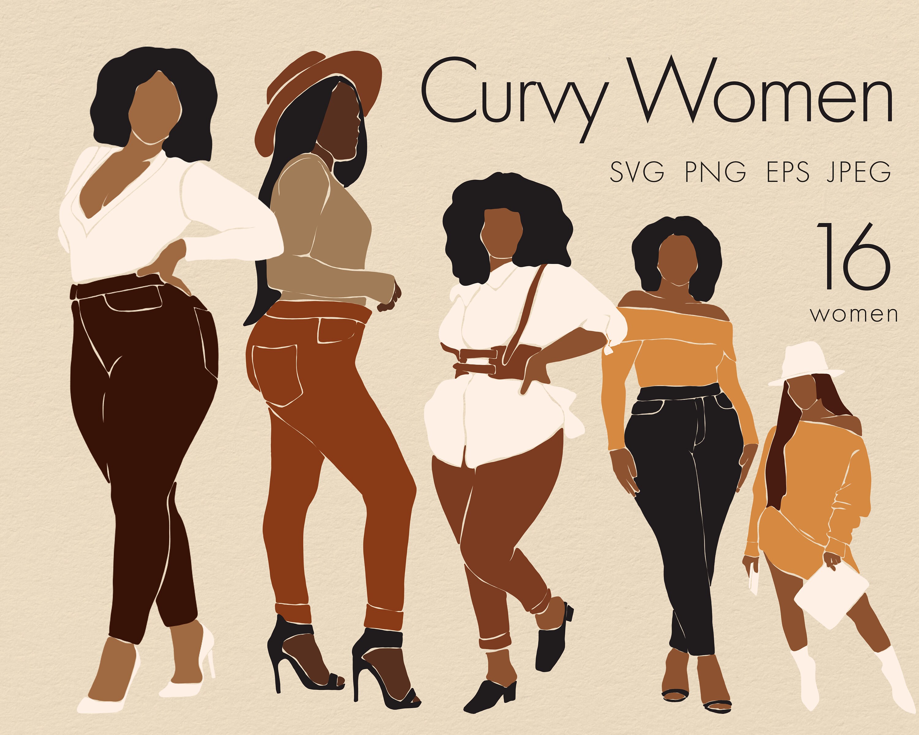 Curvy Woman SVG, Afro Girl Clipart, Black Woman Clipart, Fashion Girl ...