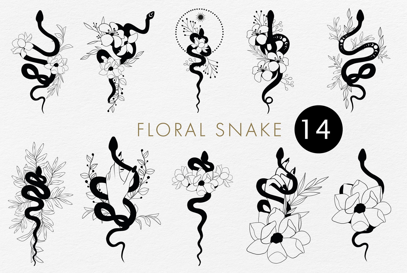 Floral Snake Svg Snake Svg Floral Snake Celestial Floral - Etsy