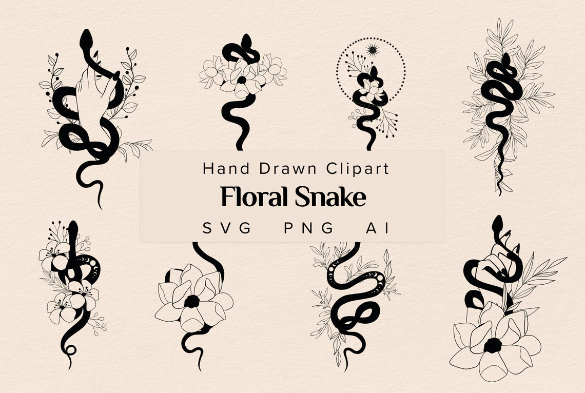 Floral Snake Svg Snake Svg Floral Snake Celestial Floral - Etsy