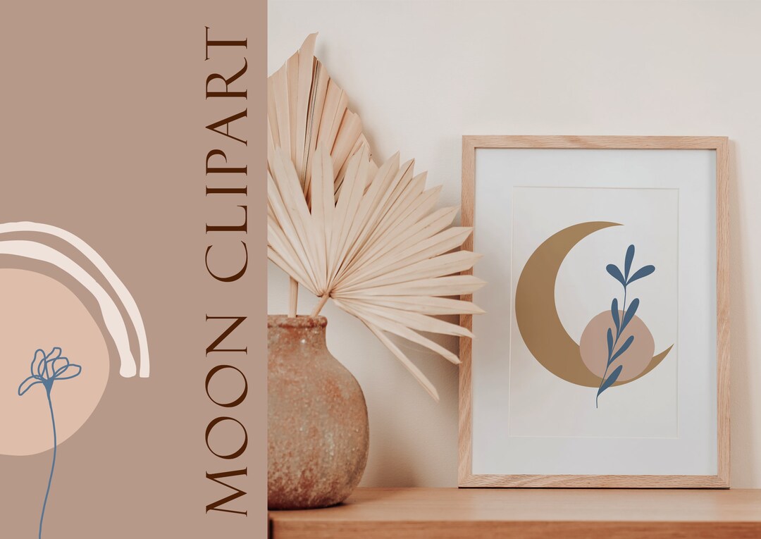 Boho Clipart, Digital Illustration , Moon, Commercial Use, PNG, Pastel ...