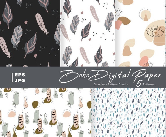 Boho Digital Paper Boho Pattern Boho Clipart Set Bohemian | Etsy