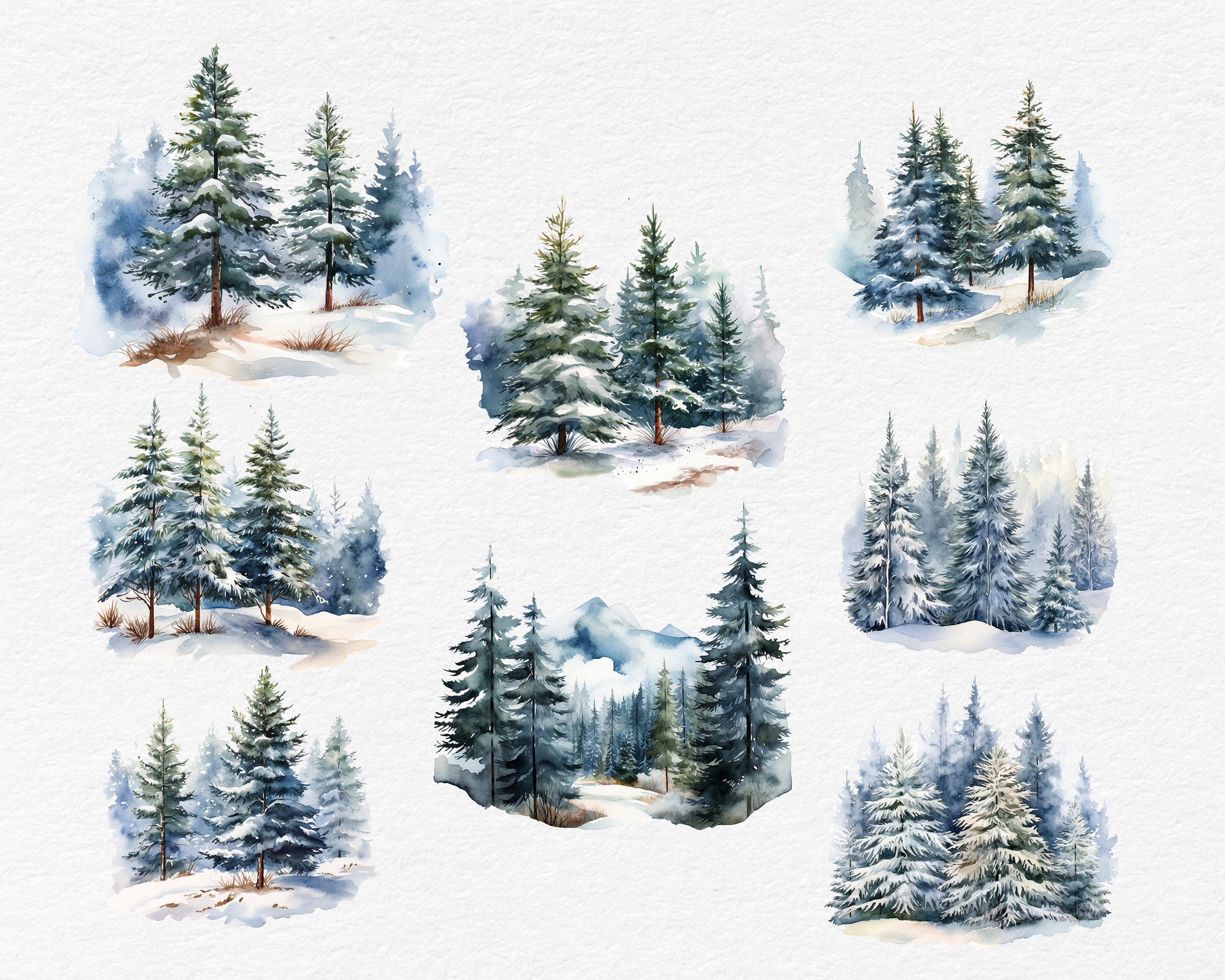 Watercolor Winter Clipart Watercolor Winter Tree PNG Pine - Etsy
