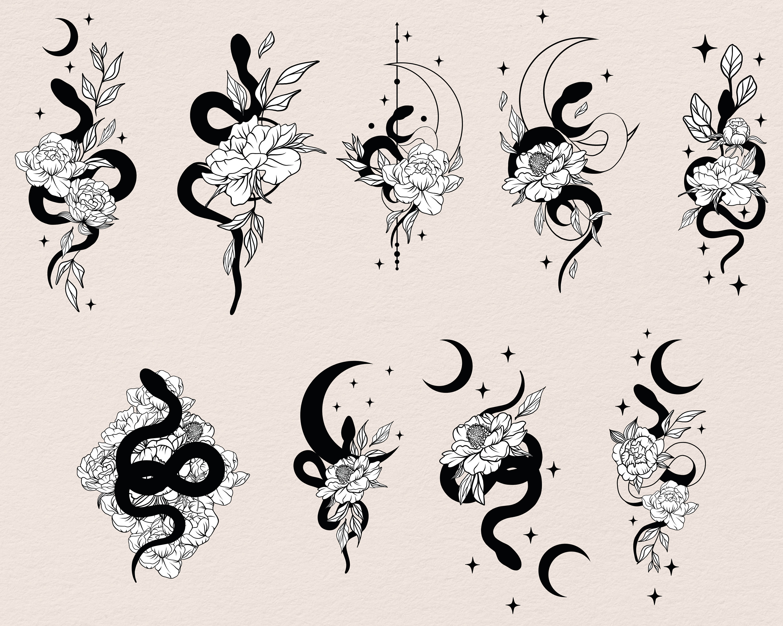 Celestial Snake Svg, Floral Snake Svg, Mystical Snake Svg, Celestial ...