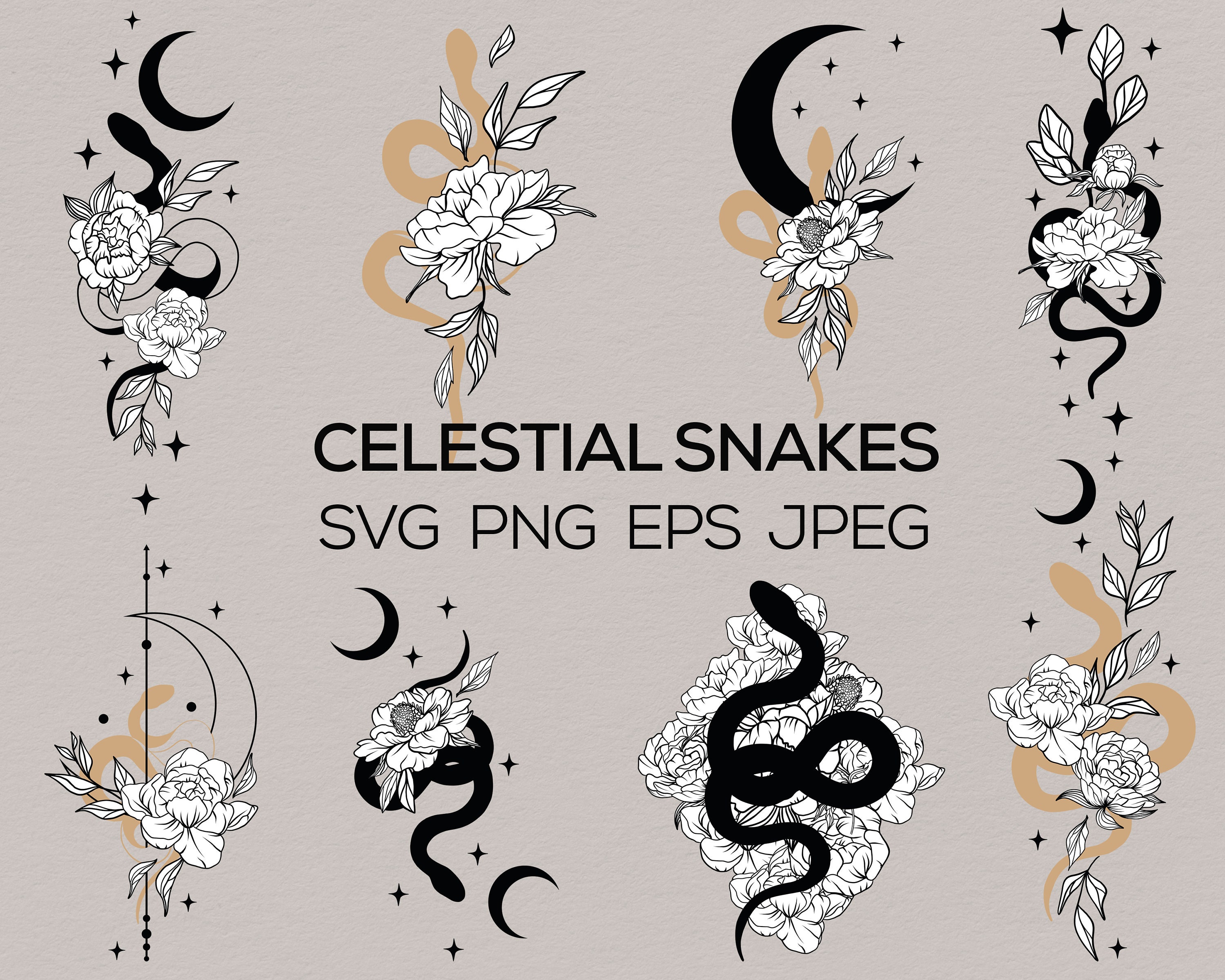 Celestial Snake Svg Floral Snake Svg Mystical Snake Svg - Etsy UK