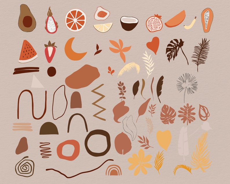 Boho Clipart Svg, Boho Fruits Clipart, Boho Fruit Png, Boho Shapes Svg ...