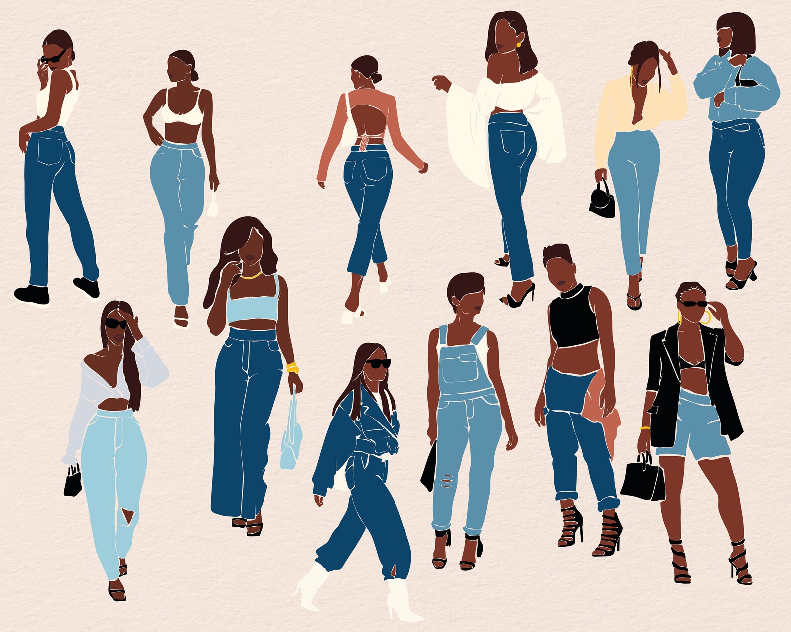 Denim Girl Clipart, Fashion Girl Clipart, Jeans Girl Clipart, African ...